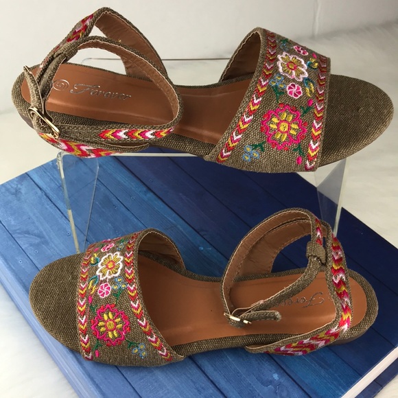Forever 21 | Shoes | Womens Floral Embroidery Strap Sandals | Poshmark